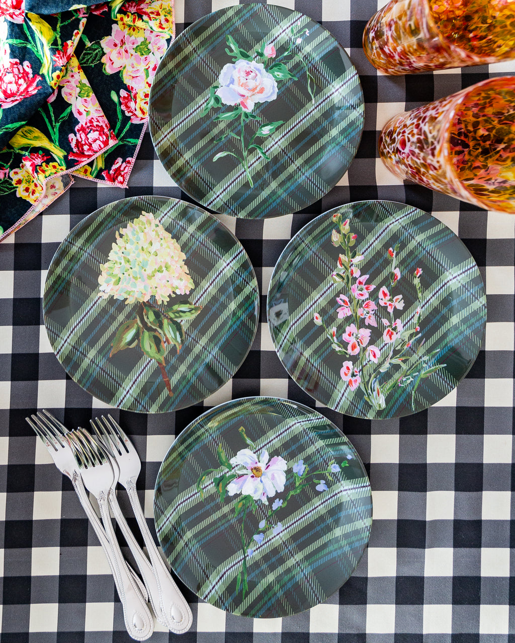 Plaid and Floral Melamine Party Plates – Bari J. Designs